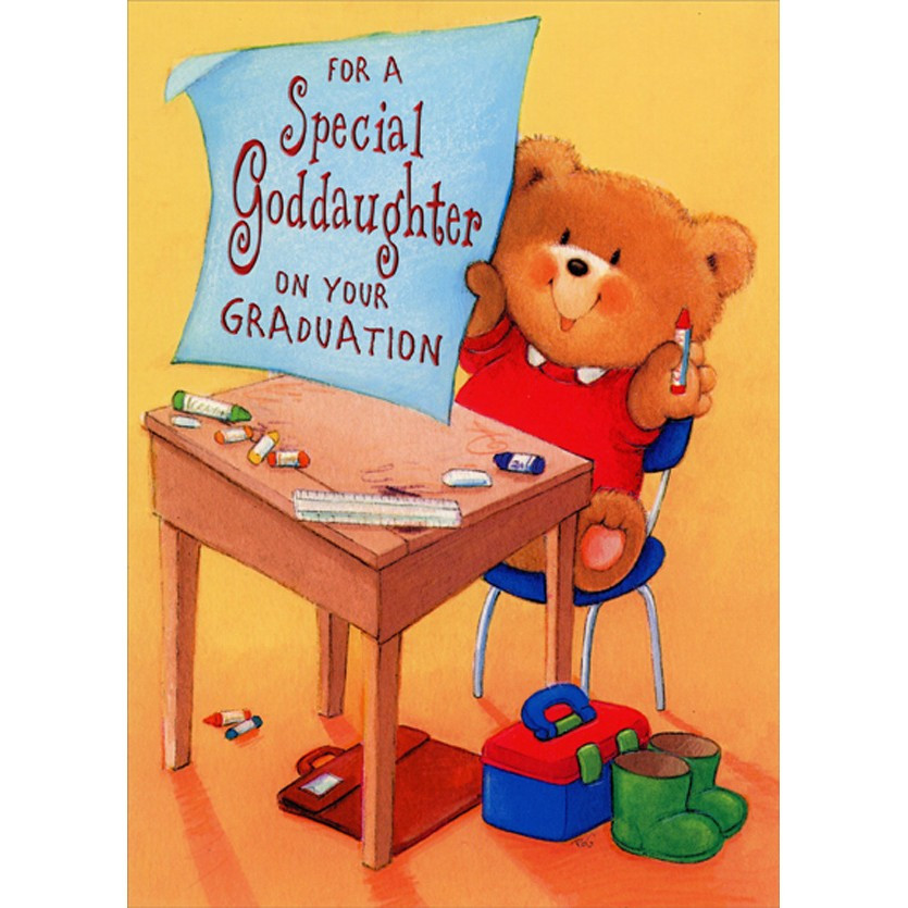 Bear at Desk Holding Crayon and Showing Artwork Juvenile / Kids ...