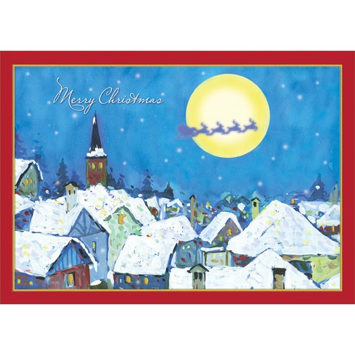 Santa Flying Across Moon Christmas Card | PaperCards.com