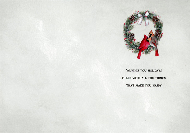 Two Cardinals on Wreath : White Bow Box of 16 Christmas Cards ...