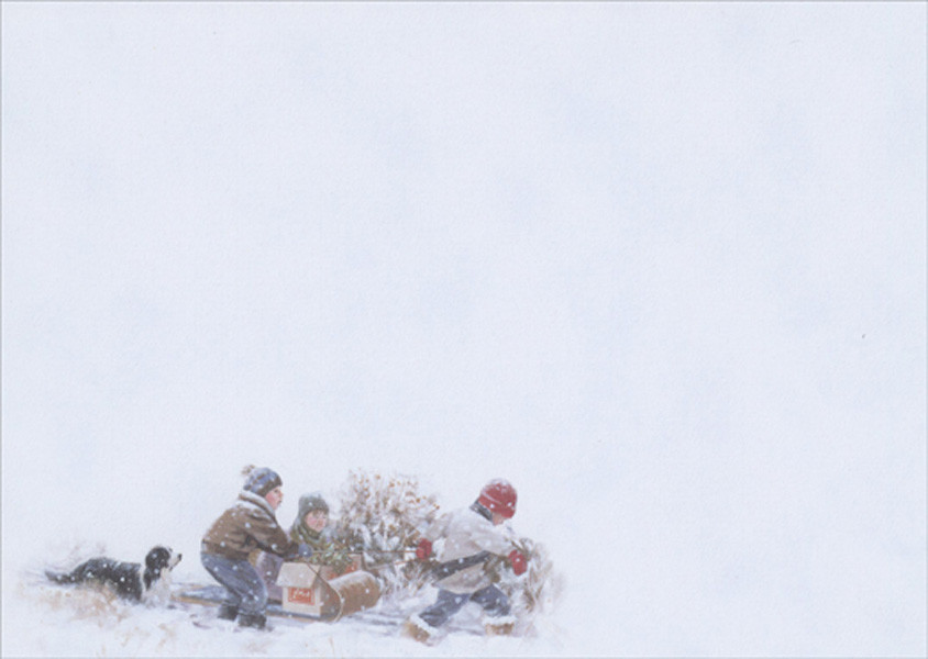 Cows : Kids Sledding in Sparkling Glitter Snow : 14 Christmas Cards in ...