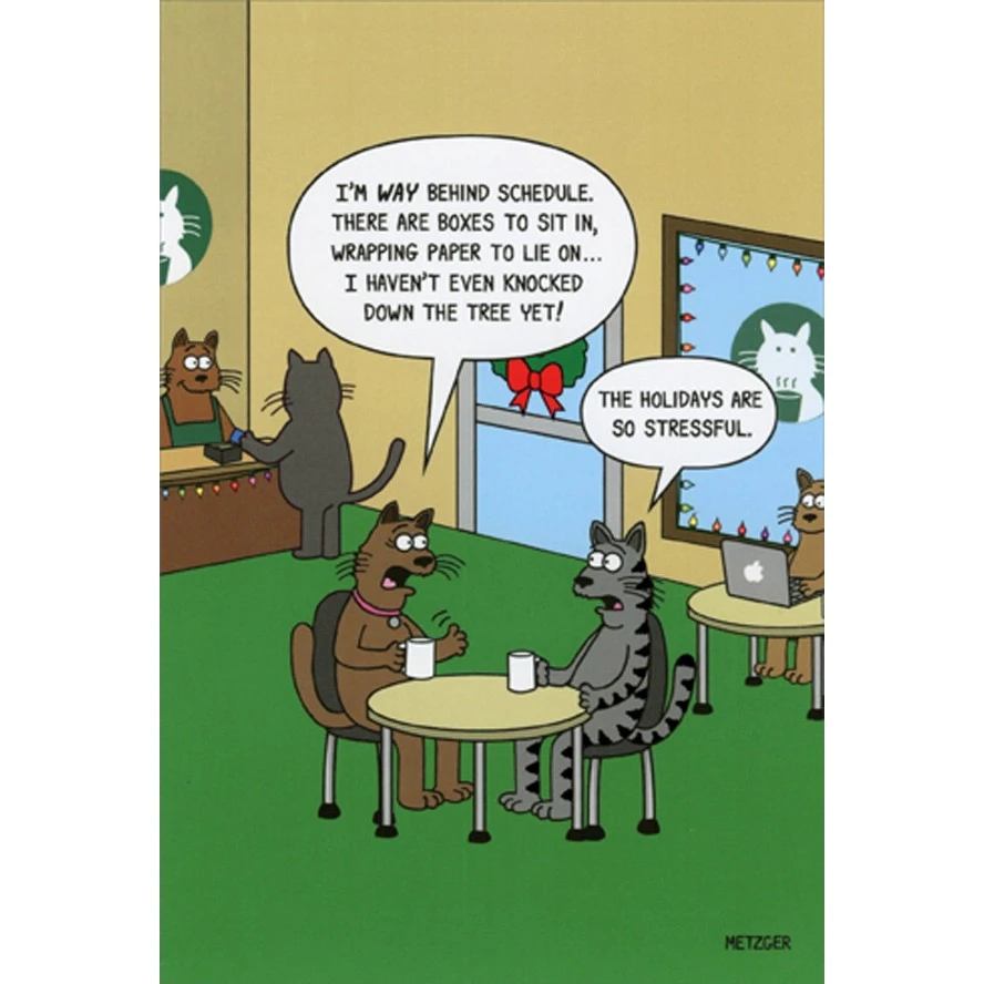 Cats at Café : Way Behind Schedule Box of 12 Humorous : Funny Christmas ...