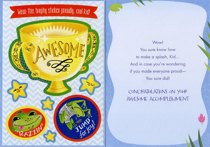 Frog Inside Trophy Accomplishment Congratulations Card for Kids ...