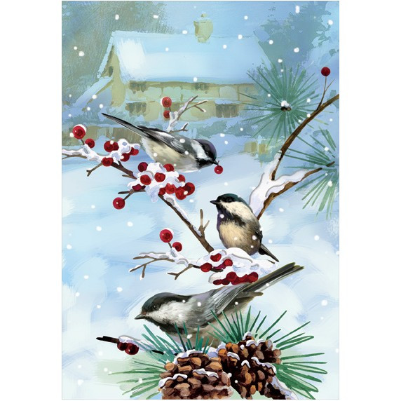 Chickadees on Branches Christmas Card | PaperCards.com