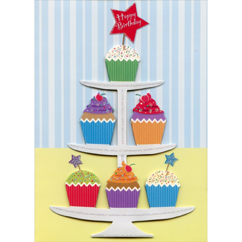 Tip-On Stacked Birthday Cupcakes Birthday Card | PaperCards.com