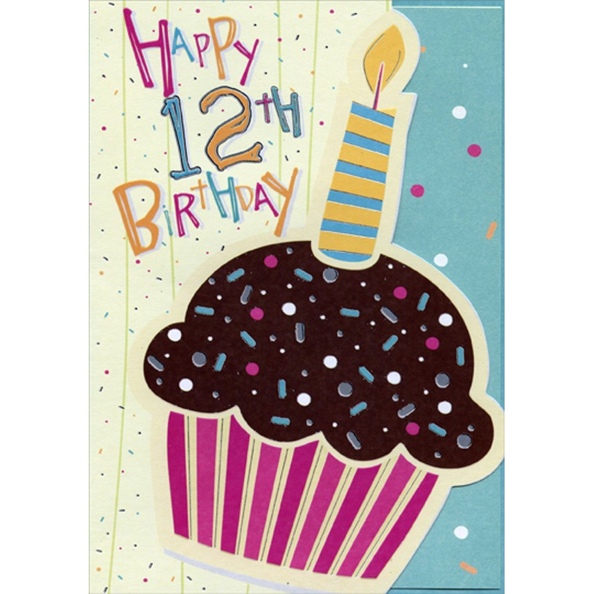 Cupcake with Sprinkles Die Cut Age 12 / 12th Birthday Card | PaperCards.com