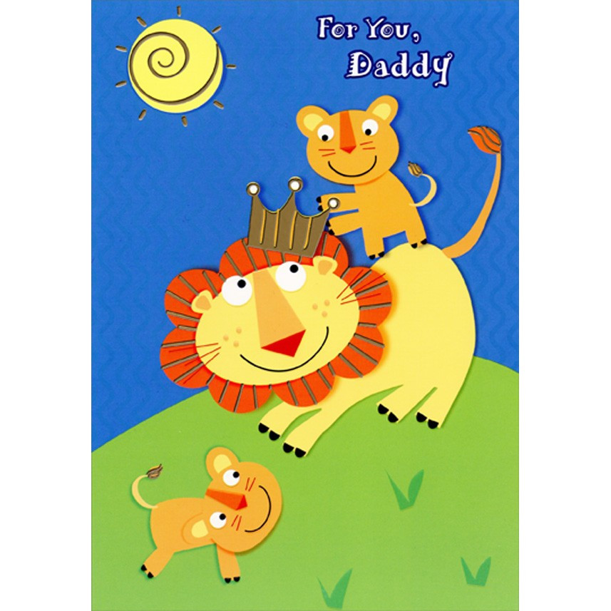 Cubs and Lion with Crown Juvenile / Kids Father's Day Card for Daddy ...