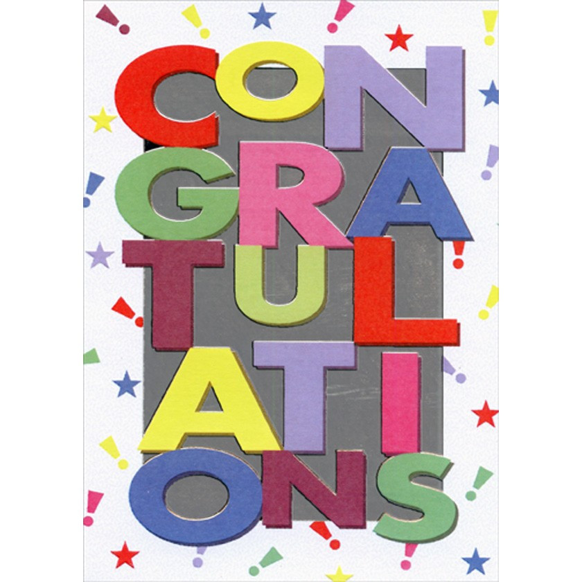 5 Rows of Colorful Letters on Silver Foil Congratulations Card ...