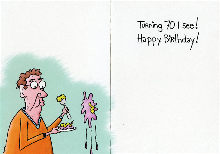 Birthday Cake Thrown Against Wall Funny 70th Birthday Card | PaperCards.com