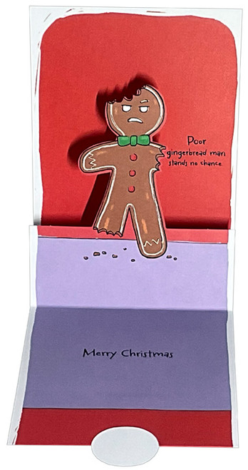 Nervous Gingerbread Man in Shadow of Family 3D Pop Up Humorous / Funny ...