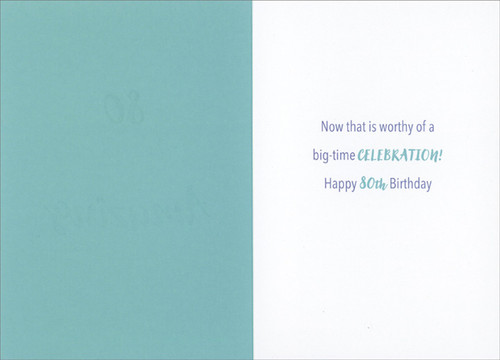 80 Amazing: Blue Foil Lettering on Two Tiered White Cake 80th Birthday ...
