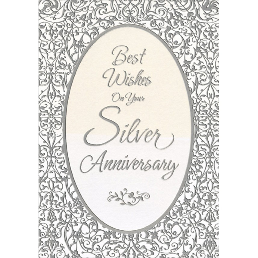 Silver Foil Script Inside Oval Frame and Foil Vines 25th : Silver ...