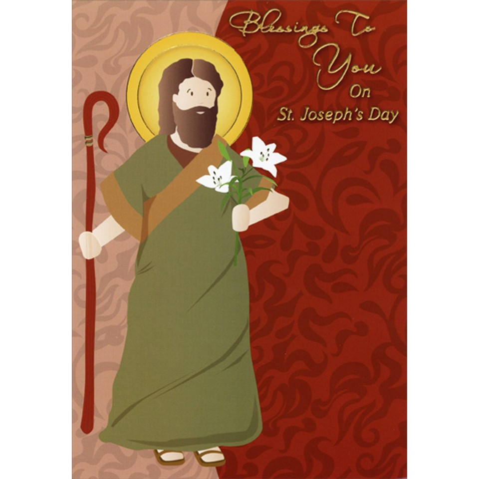 Joseph Holding White Lillies and Walking Stick Religious St. Joseph's ...