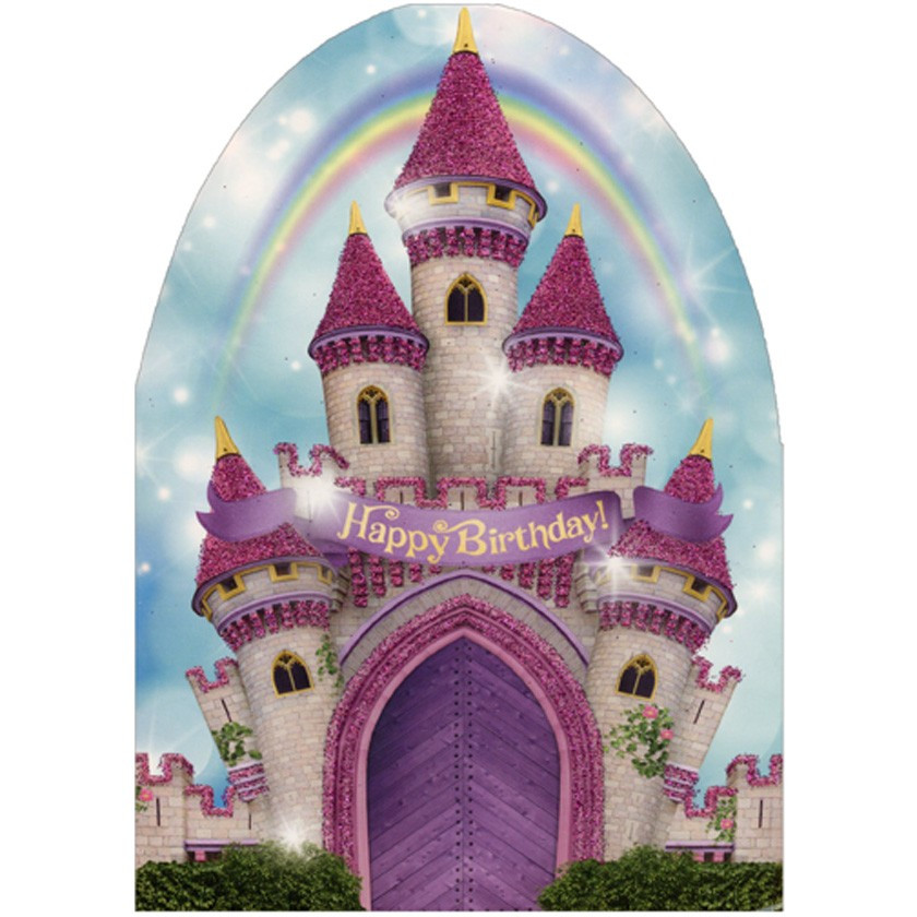Pink Castle and Rainbow Die Cut Glitter Birthday Card For Girls ...