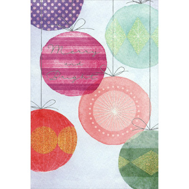 Multi-Colored Ornaments with Foil String Christmas Card | PaperCards.com