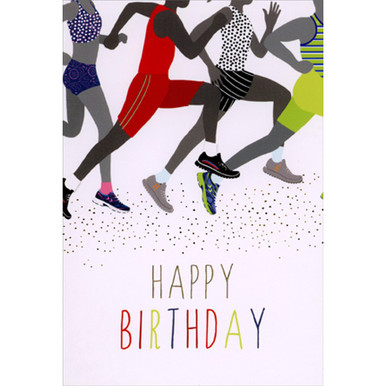 Four Racing Runners : Gold Foil Dots Birthday Card | PaperCards.com