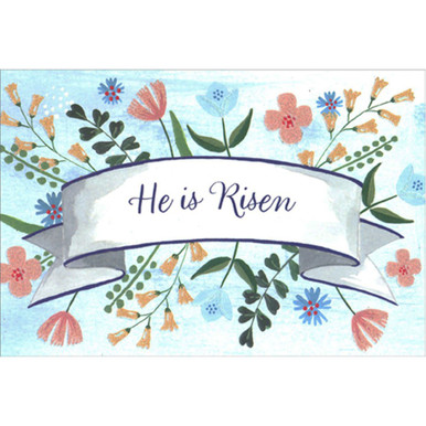 He Is Risen White Banner Religious Easter Card | PaperCards.com