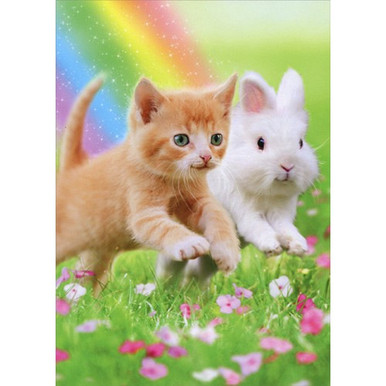Kitten And Bunny Friends Funny Cat Birthday Card | PaperCards.com