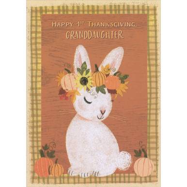 Rabbit Wearing Crown of Flowers and Pumpkins First / 1st Thanksgiving ...