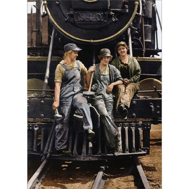 3 Female Railroad Workers Sitting on Steam Engine America Collection ...