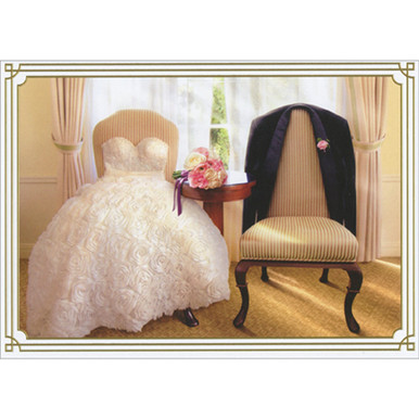 Dress and Tuxedo Jacket Draped Over Striped Chairs Photograph Wedding ...