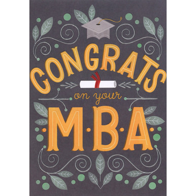 Congrats on Your MBA: Cap, Diploma, Leaves and Silver Swirls on ...