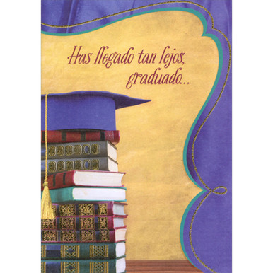 Blue Grad Cap on Stack of Books with Gold Foil Spines Spanish ...