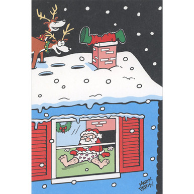 Santa Loses His Pants at Top of Chimney Humorous / Funny Christmas Card ...