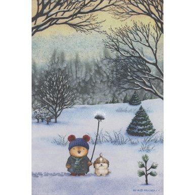 Bear Wearing Double Pom Beanie and Dog with Scrunchie In Snow Cute Mary ...