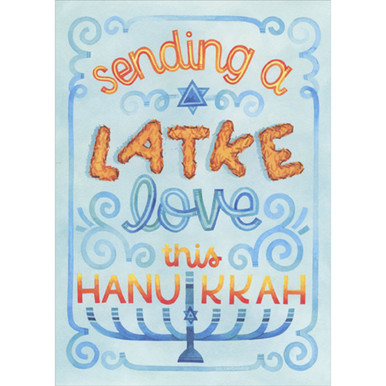 Sending a Latke Love: Blue Menorah and Star on Light Blue Hanukkah Card ...
