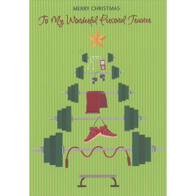 Tree of Barbells and Gym Necessities Christmas Card for Personal ...