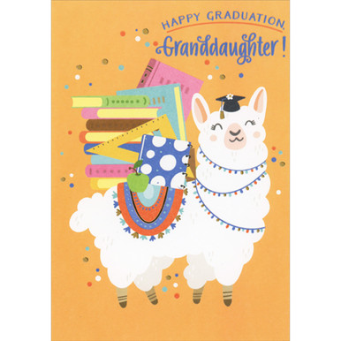 White Llama Wearing Grad Cap Carrying School Supplies on Back ...