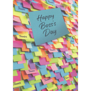 Happy Boss's Day Written on Blue Sticky Note Over Wall of Sticky Notes ...