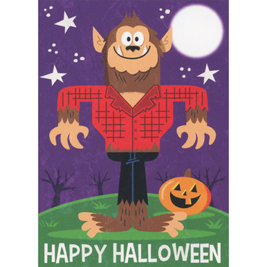 Werewolf in Red Lumberjack Shirt Juvenile Halloween Card for Kid ...