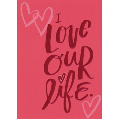 I Love Our Life Red Foil Text: Interlocked Hearts on Red Valentine's ...