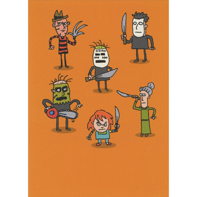Various Cartoon Killers from Movies on Orange Background Funny ...