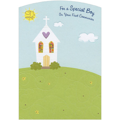 White Church with Die Cut Heart 1st / First Communion Card for Boy ...