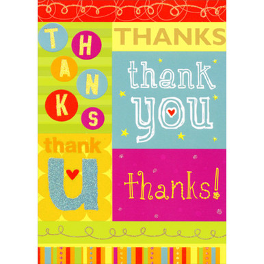 Thanks, Thank U, Repeated Five Times Juvenile Thank You Card for Kid ...