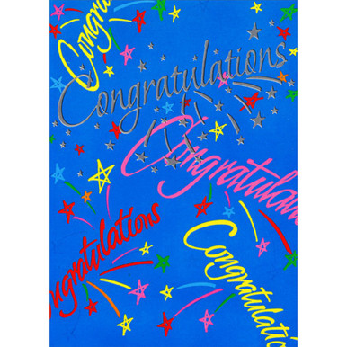 Yellow, Silver, Pink, Red Words on Blue Congratulations Card ...