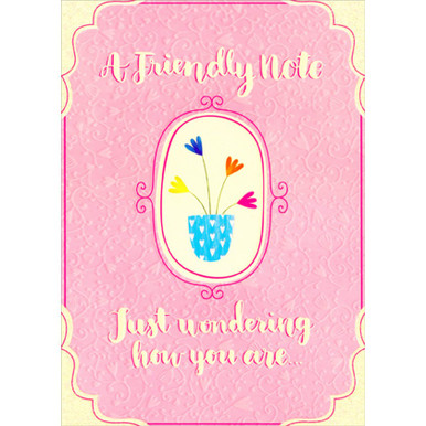 Four Flowers in Blue Pot: A Friendly Note Friendship Card | PaperCards.com