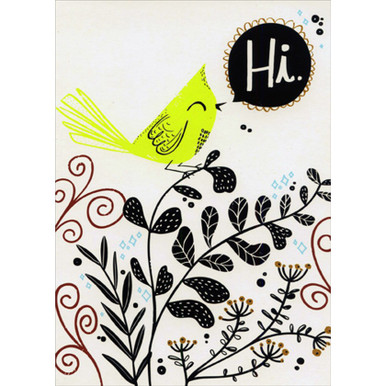 Neon Green Bird on Black Vine Hello / Hi Card | PaperCards.com