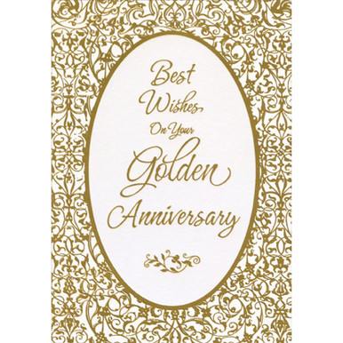 Gold Foil Script Inside Oval Frame and Foil Vines 50th : Golden Wedding ...