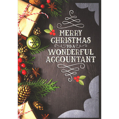 Present, Jingle Bell, Pine Cones and Branches Accountant Christmas Card ...