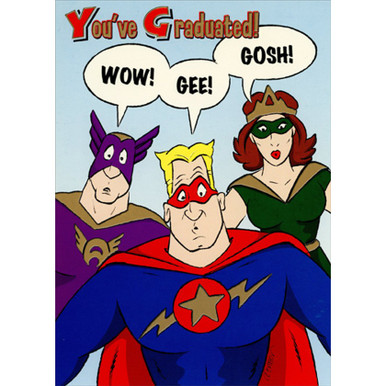 Three Comic Book Heros Funny / Humorous Graduation Congratulations Card ...