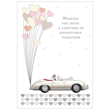 White Car with Silver Foil Trimmed Heart Shaped Balloons Wedding ...