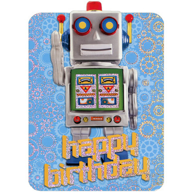 Robot on Blue Die Cut Foil Birthday Card For Kids | PaperCards.com