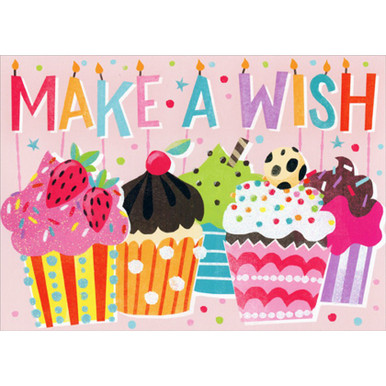 Make A Wish Cupcakes Juvenile Birthday Card for Kids : Children ...