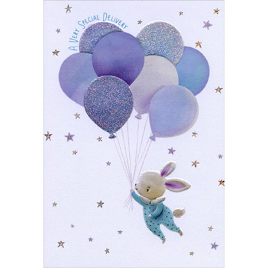 Blue Bunny Balloons Sanja Rescek New Baby Boy Congratulations Card ...