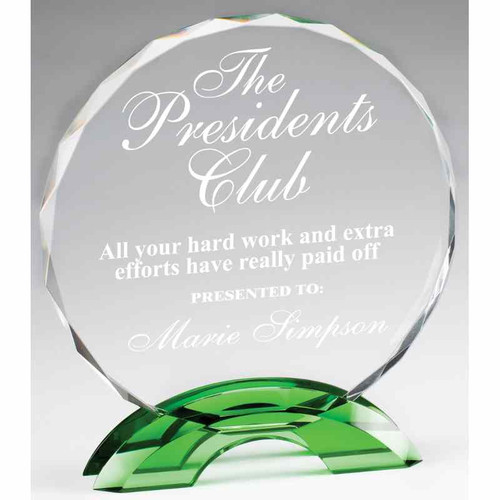 Round Crystal Tablet with Green Double Arc Base | Crystal