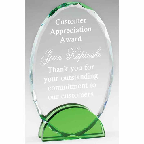 Oval Crystal Tablet with Green Double Arc Base | Crystal