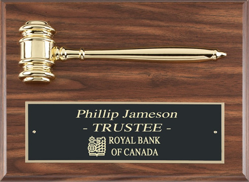 Walnut Finish Metal Gavel Plaque - classicachievements.com